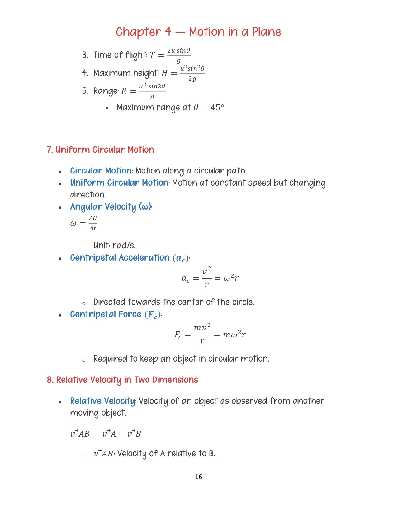 NCERT Class 11th Physics Short Notes With Formula 2025-2026 – Target Notes